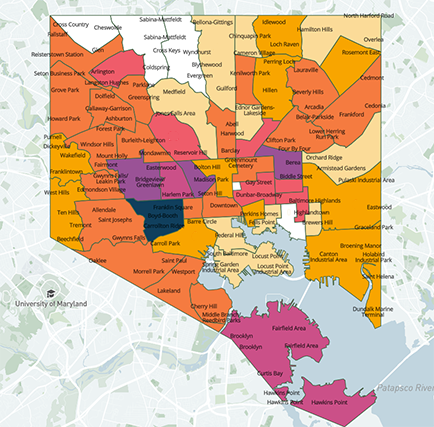 Distribution of Homicides and Non-fatal Shootings - Baltimore Witness